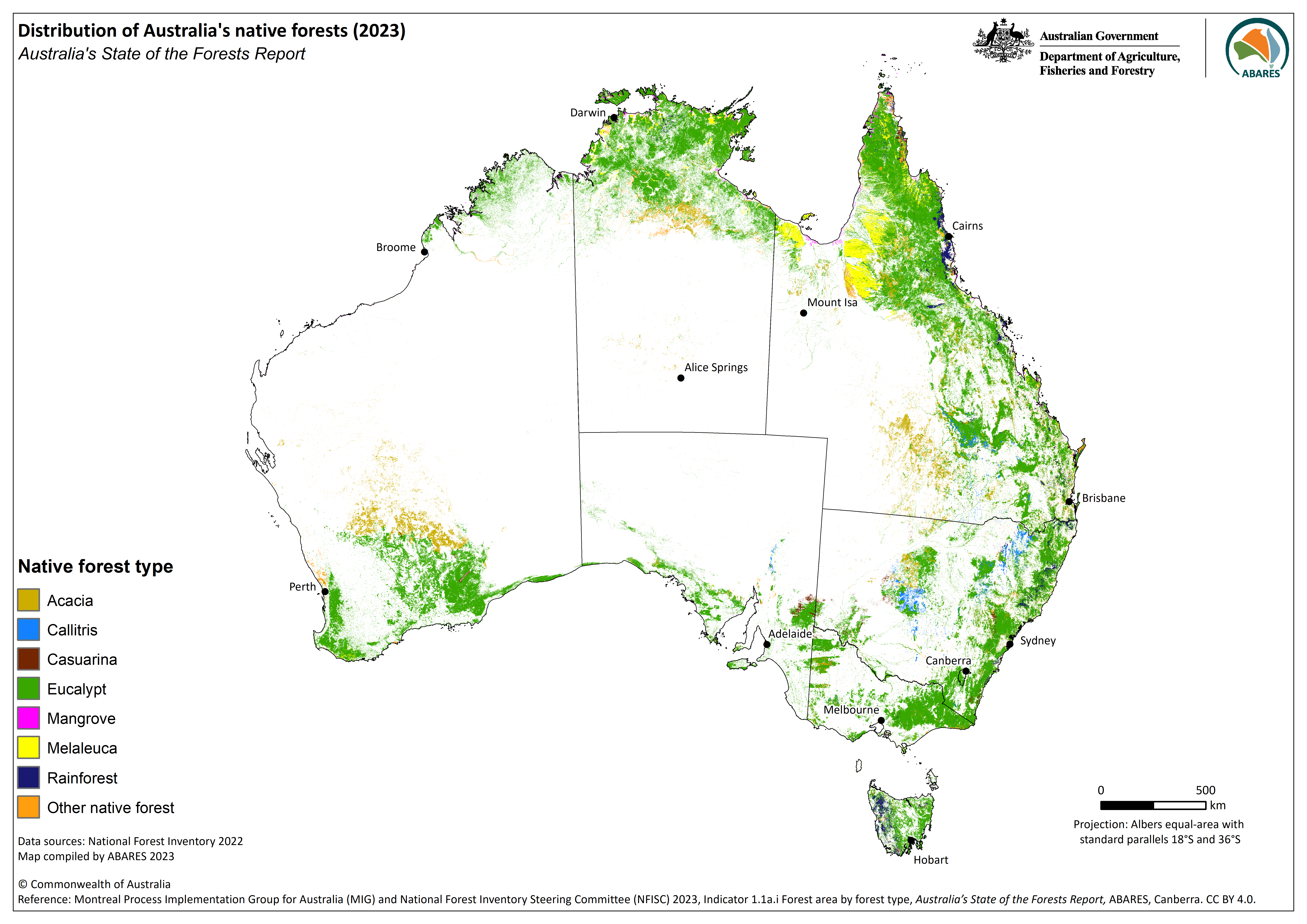 1.1a.i Forest area by forest type (2023) - DAFF